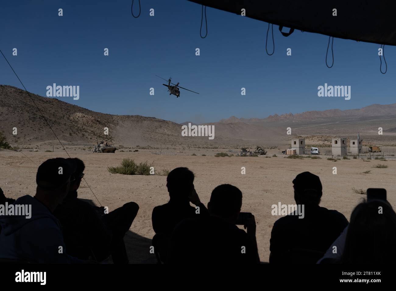 A helicopter performs a battlefield rescue during a war game simulation ...