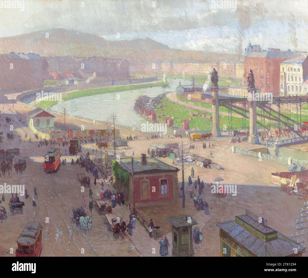 Carl Moll View of the Danube Canal with the Augarten Bridge. Oil on ...