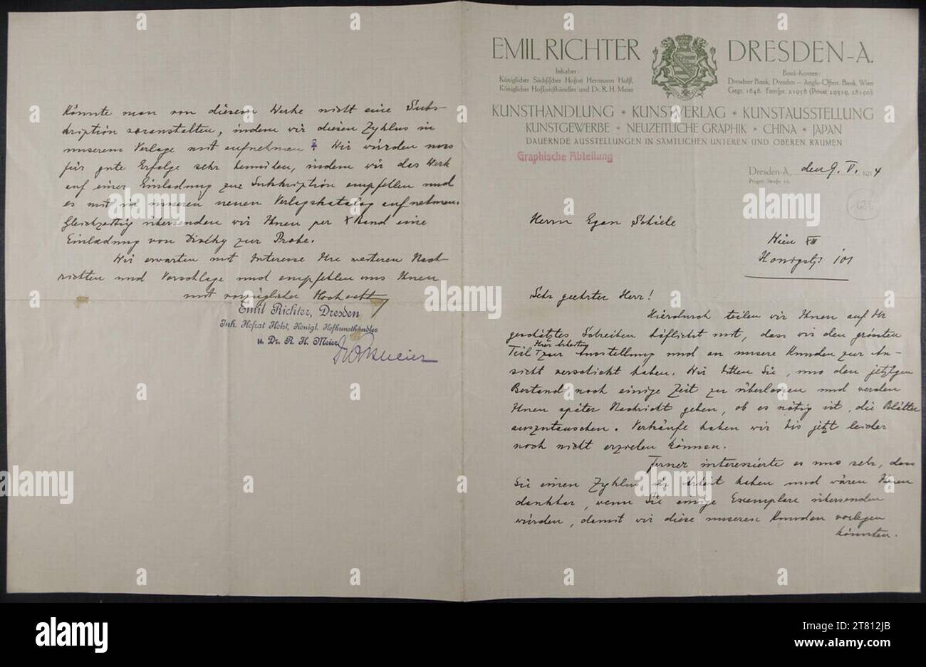 Kunstsalon Emil Richter (Verfasser in) Letter from the art salon Emil ...