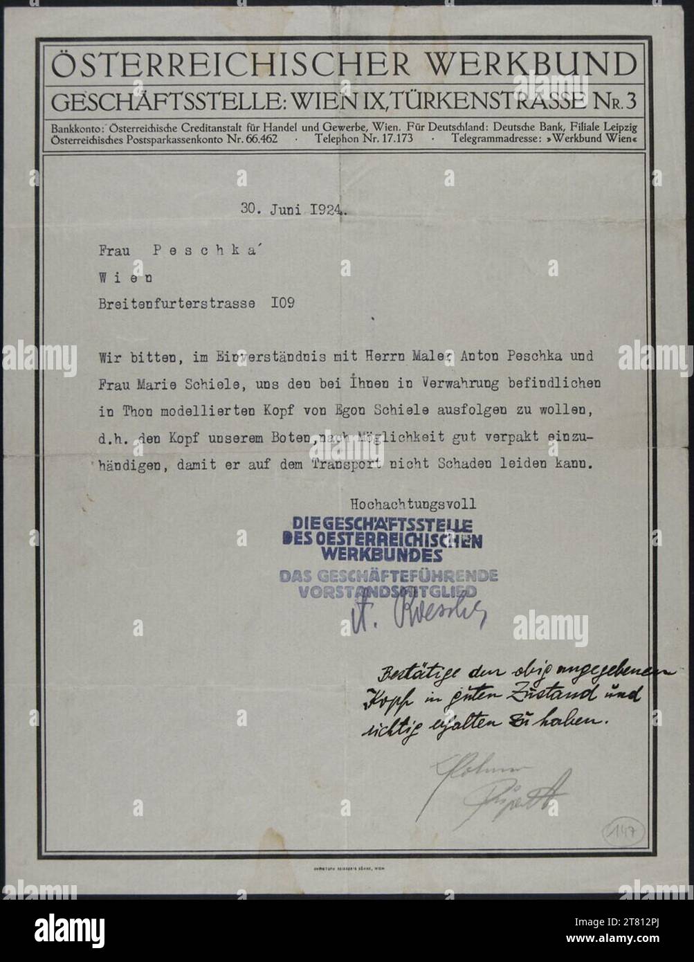 Österreichischer Werkbund (Verfasser in) Letter from Arthur Roessler ...