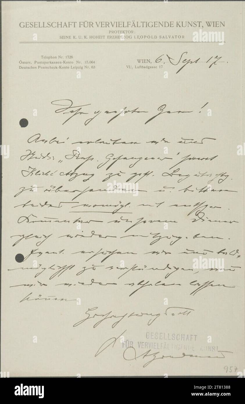 Gesellschaft für vervielfältigende Kunst Letter from the Society for ...