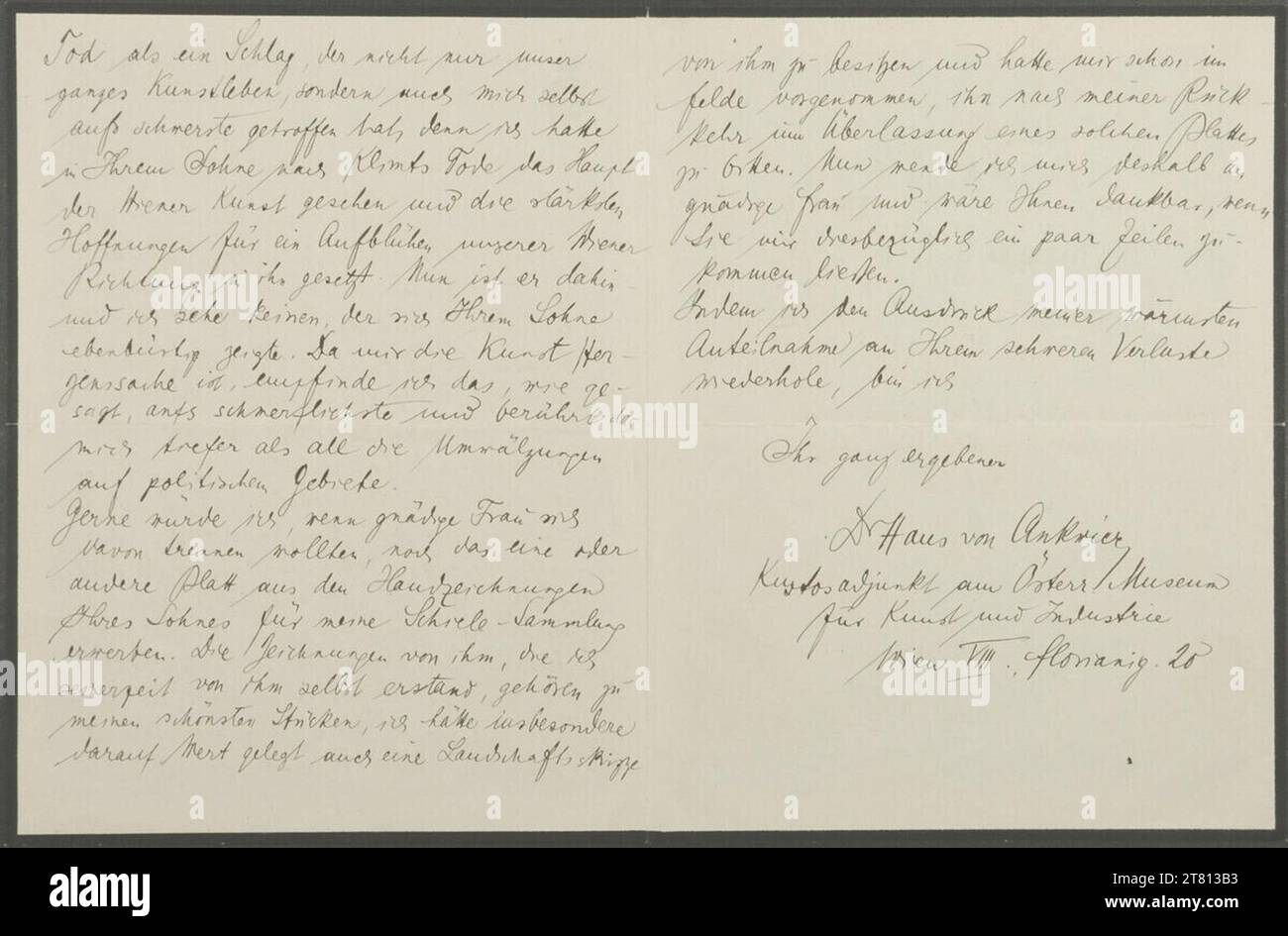 Hans Ankwicz-Kleehoven (Verfasser in) Condolence letter from Hans von ...
