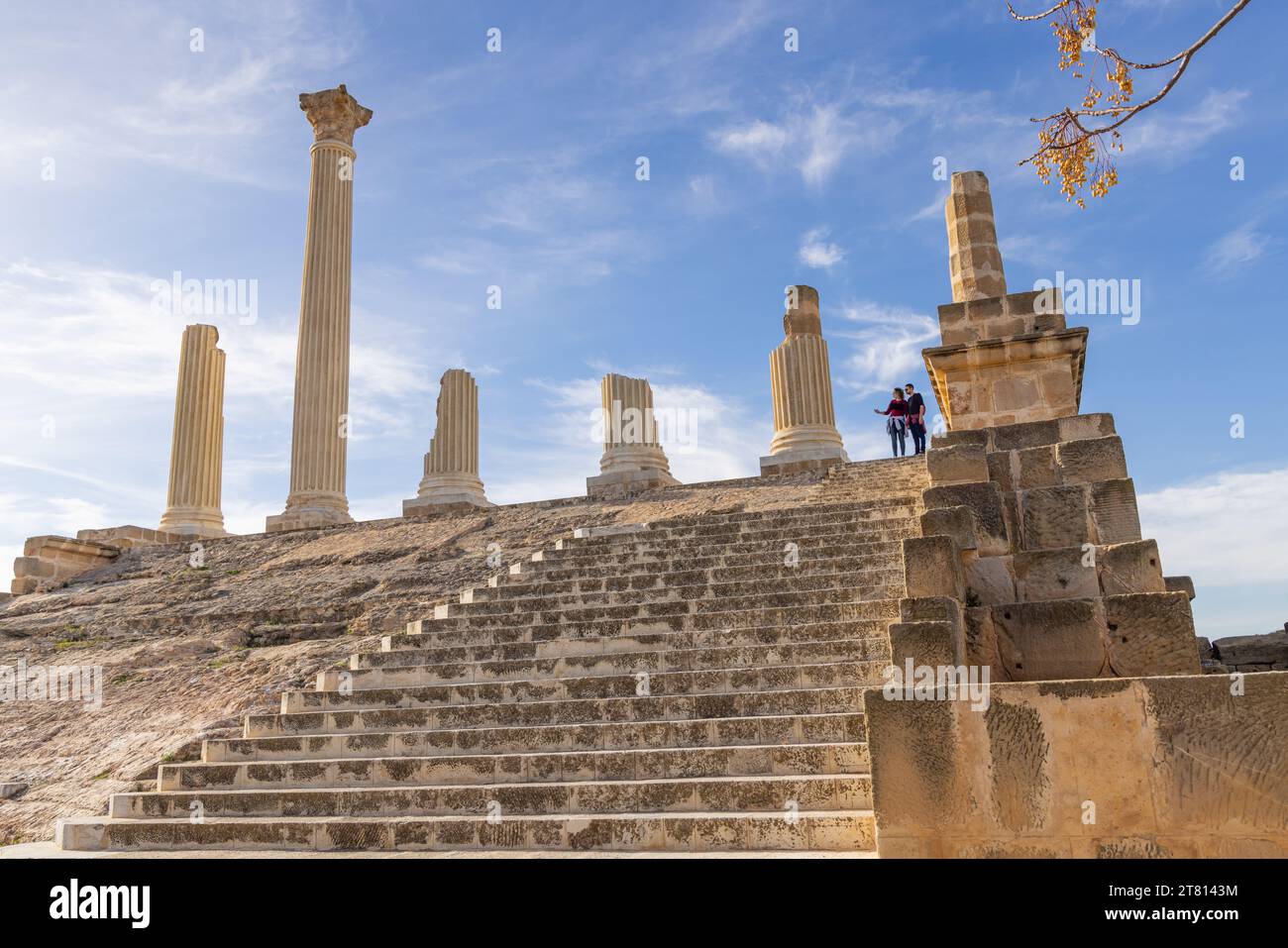 Uthina, Ben Arous, Tunisia. March 9, 2023. Tourists at the ruins of the ...