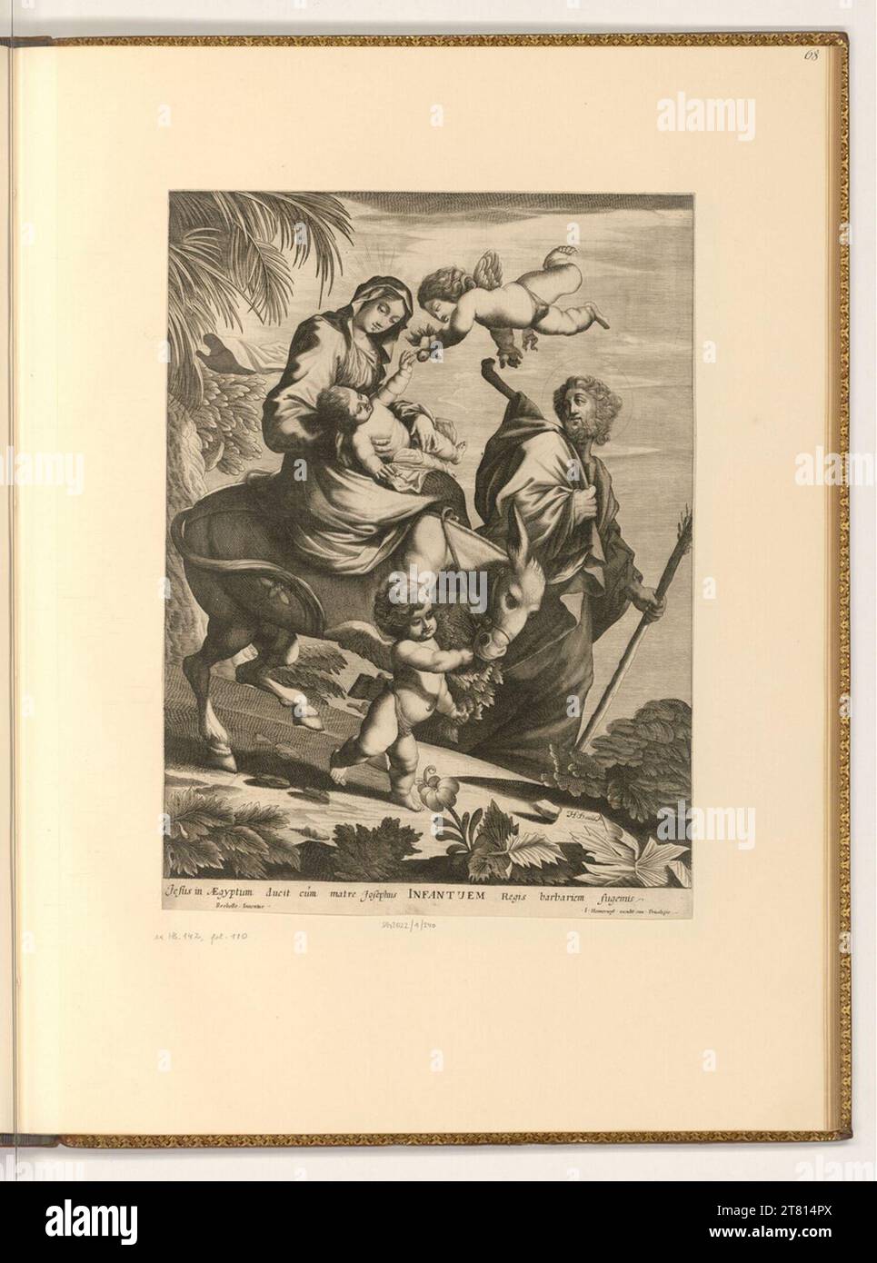 Jérôme David (Engraver) The escape to Egypt. Copper engraving print 17 ...