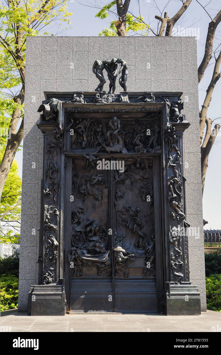 Tokyo, Japan - April 09, 2023: Gates of Hell sculpture in front of the ...