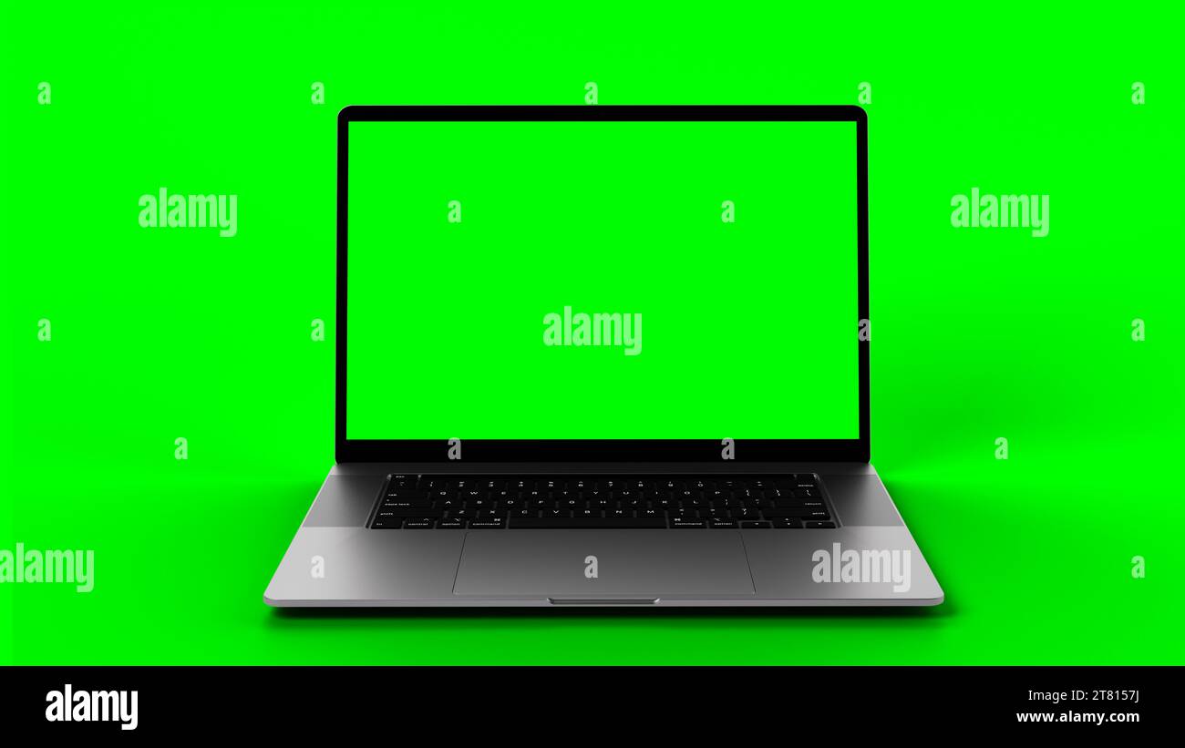 slim Laptop with green screen display and background for content ...