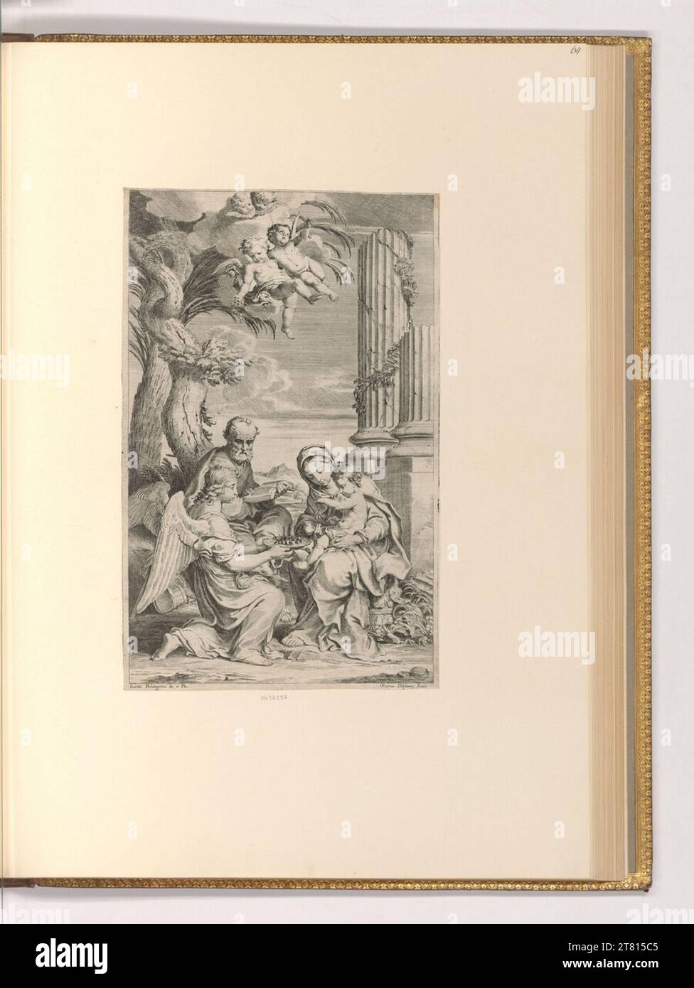 Olivier Dauphin (Engraver) Holy family with an angel and fruits ...