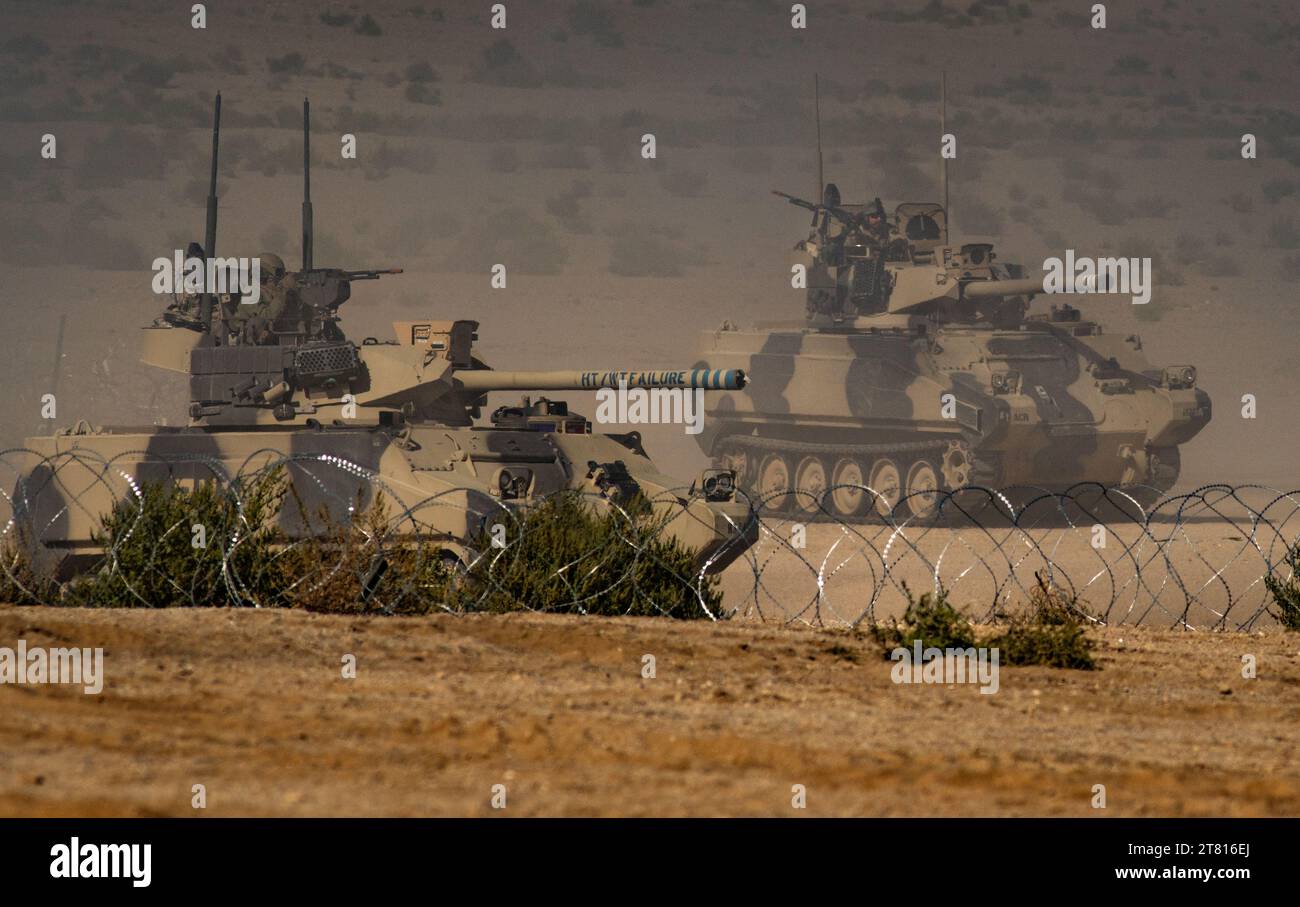 Armor in position during war game exercises at Fort Irwin California ...