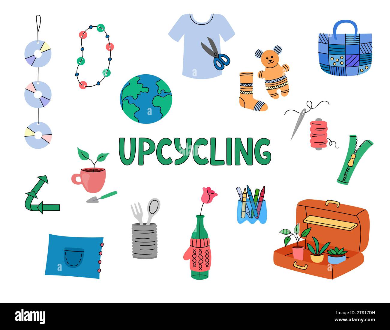 Upcycle elements set. Vector hand drawn clipart illustrations ...