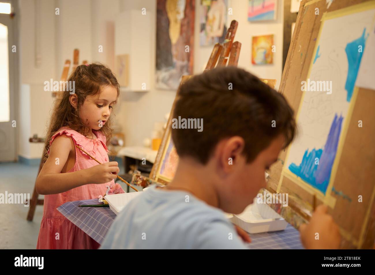 Creativity, inspiration, art and painting concept. Adorable talented ...