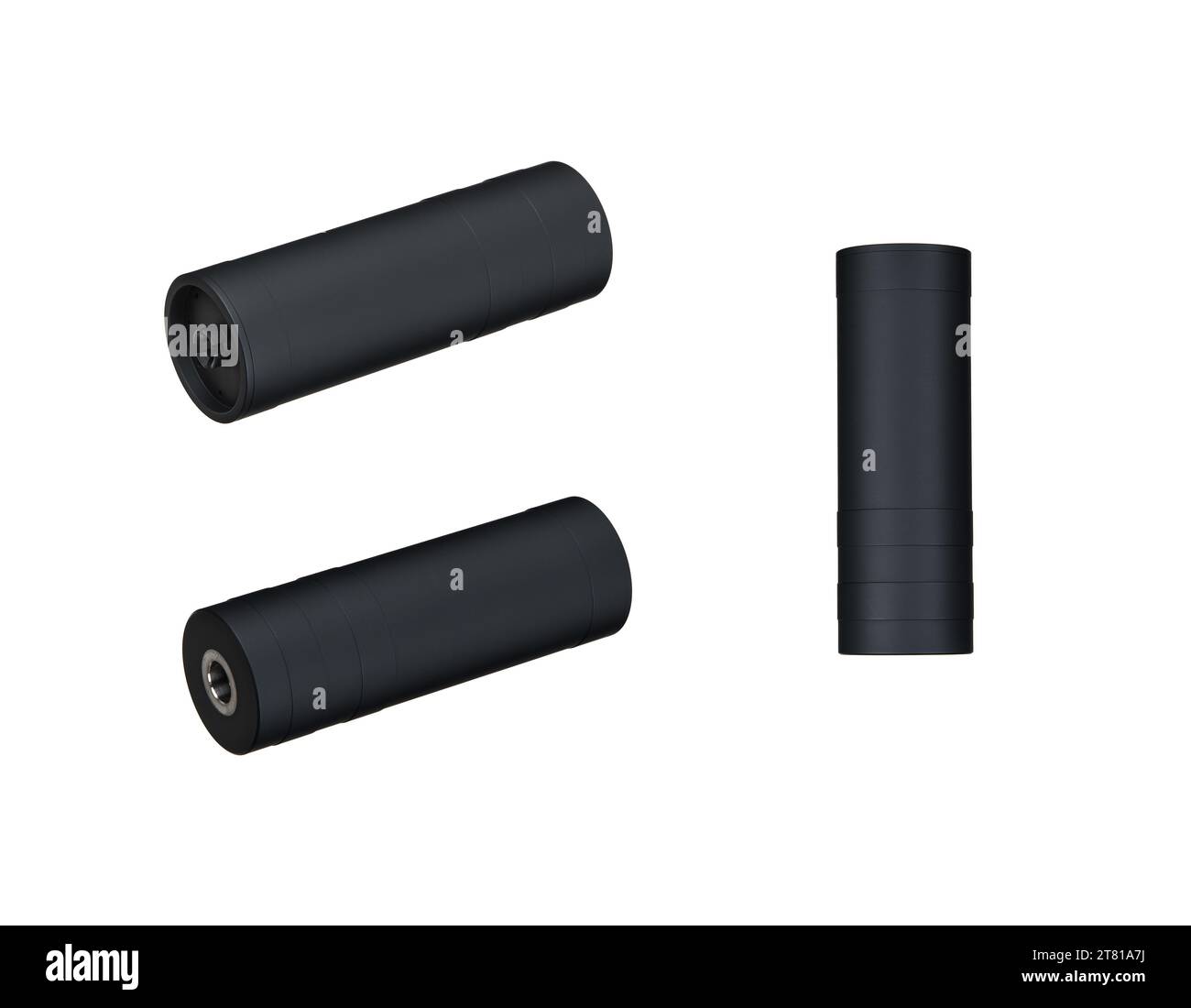 Black silencer for weapons. Suppressor that is at the end of an assault ...