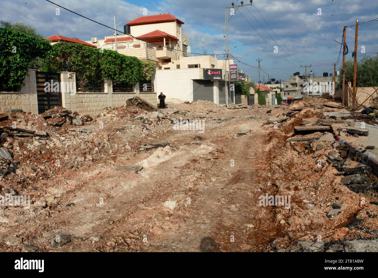 Jenin, Palestine. 17th Nov, 2023. General view of a damaged road ...
