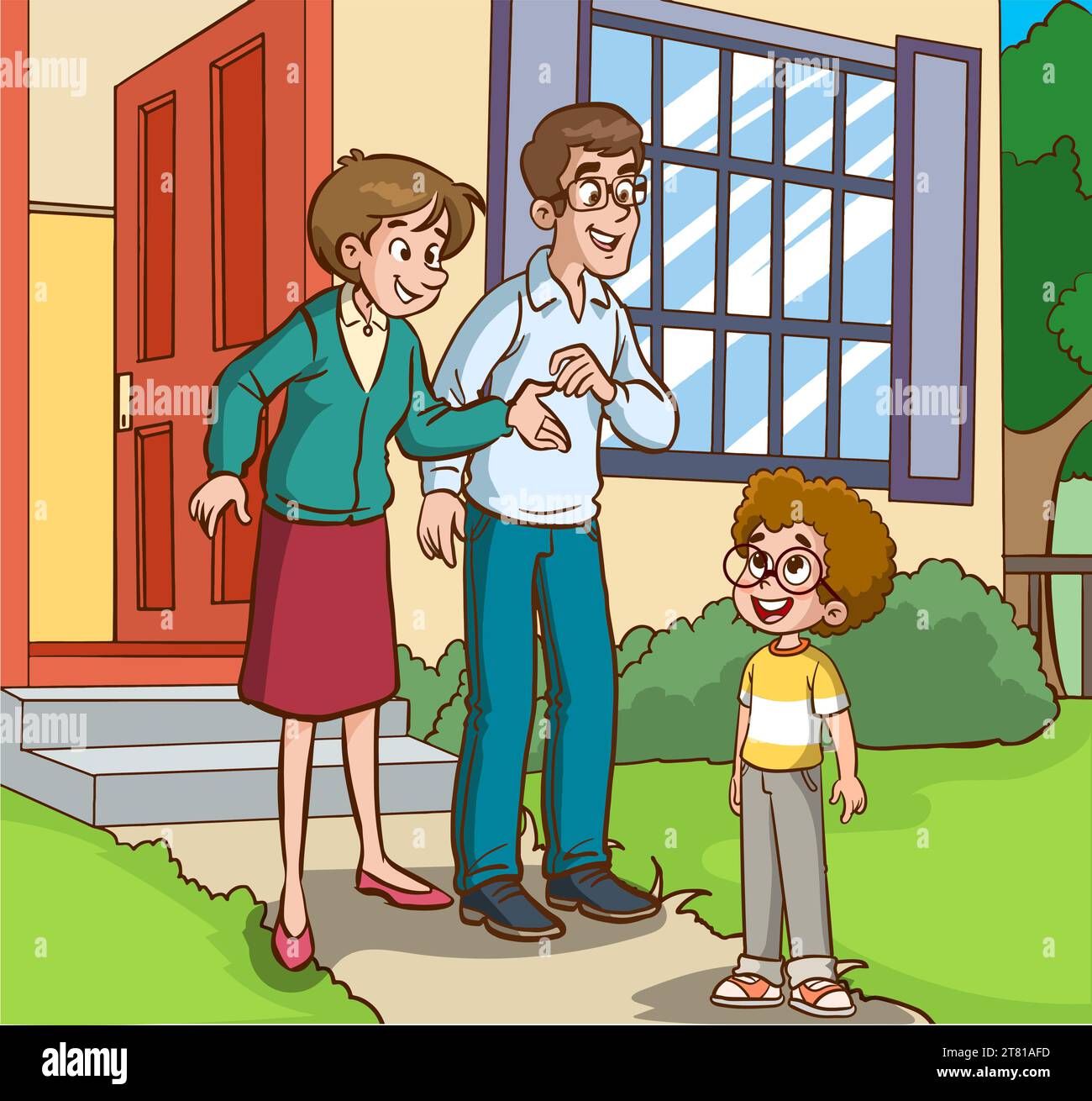 Children talk to parents happy Stock Vector Images - Alamy