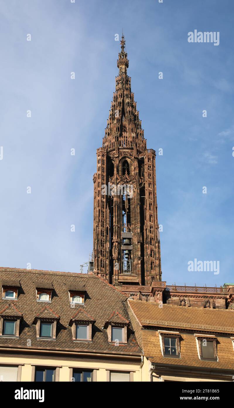 Ancient Strasbourg cathedral with the characteristic of having only one ...