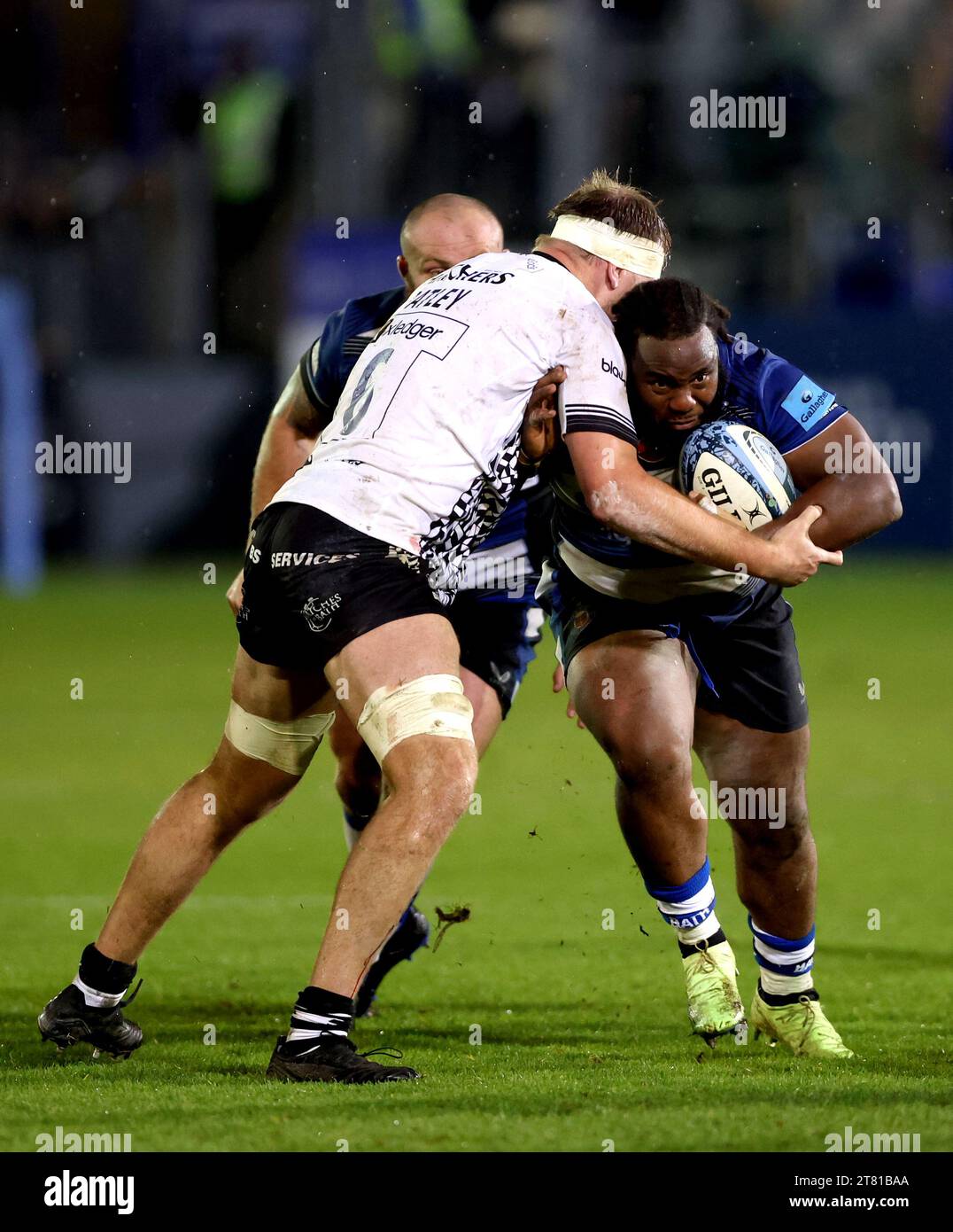 Bath Rugby's Beno Obano is tackled by Bristol Bears' Joe Batley during ...