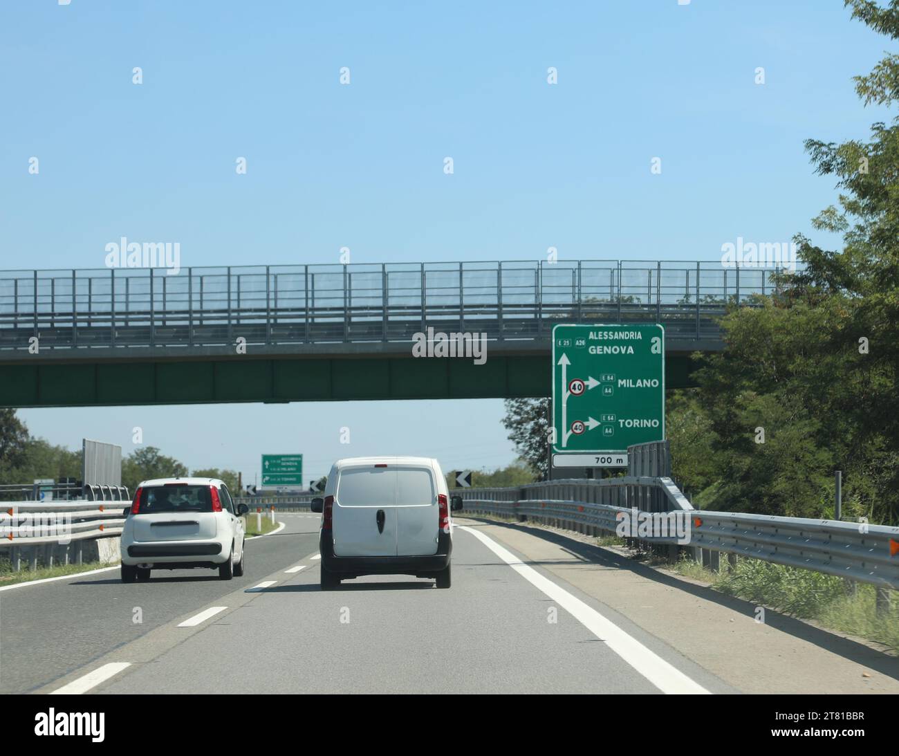 Italian highways with road signs to reach some locations in northern ...