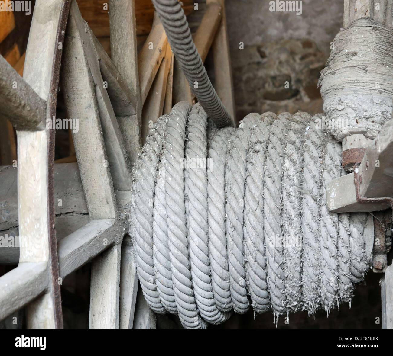 Ancient hemp rope used on a polygy to load loads into the castle Stock ...