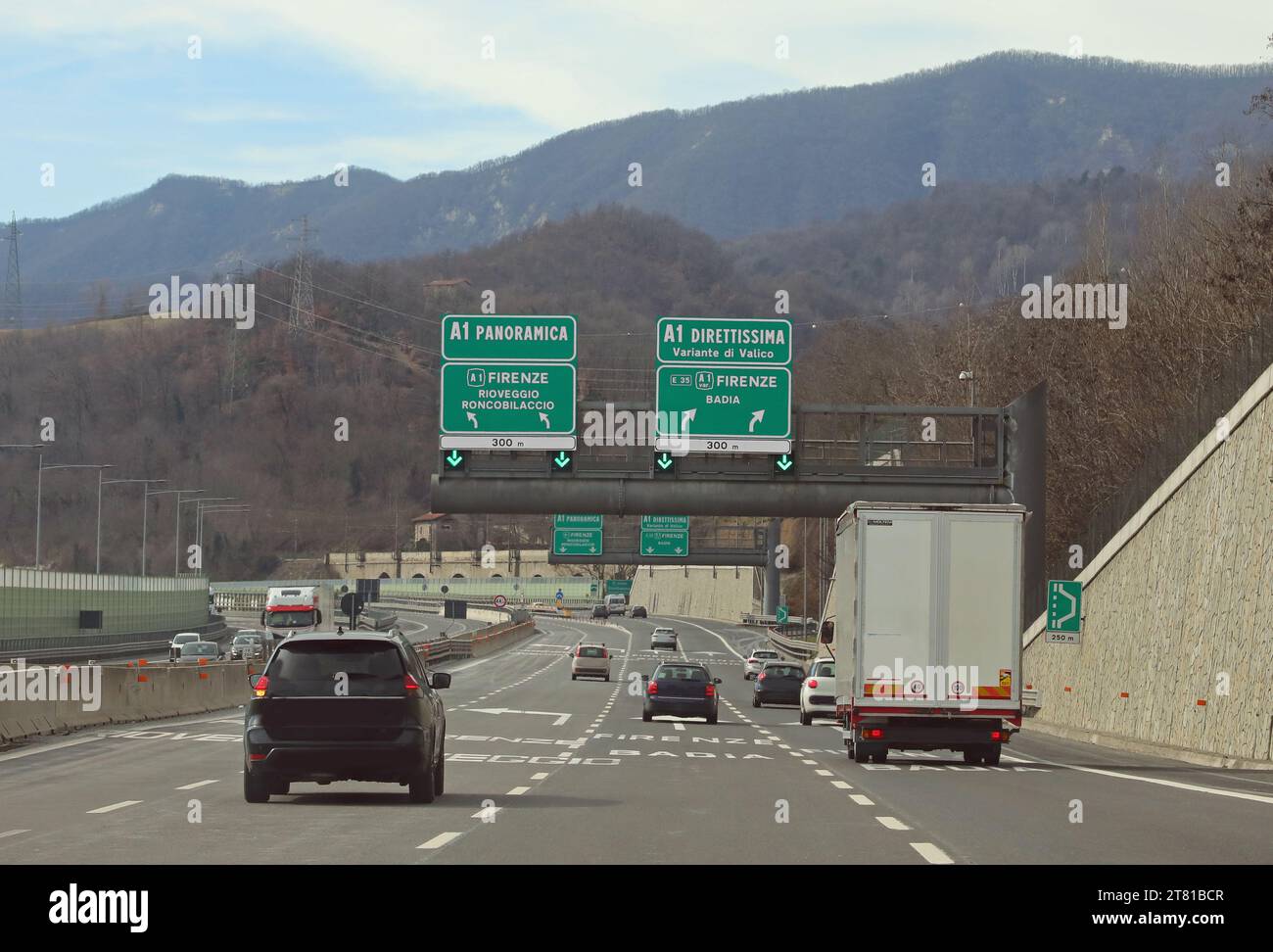 highways with the road sign for the road deviation between the new road ...