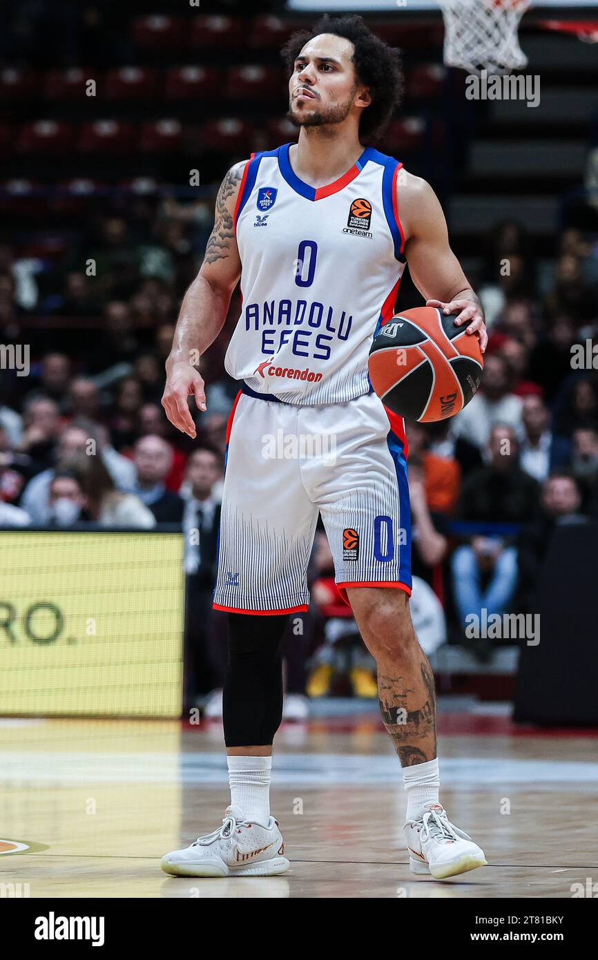 Shane Larkin #0 of Anadolu Efes Istanbul seen in action during the ...