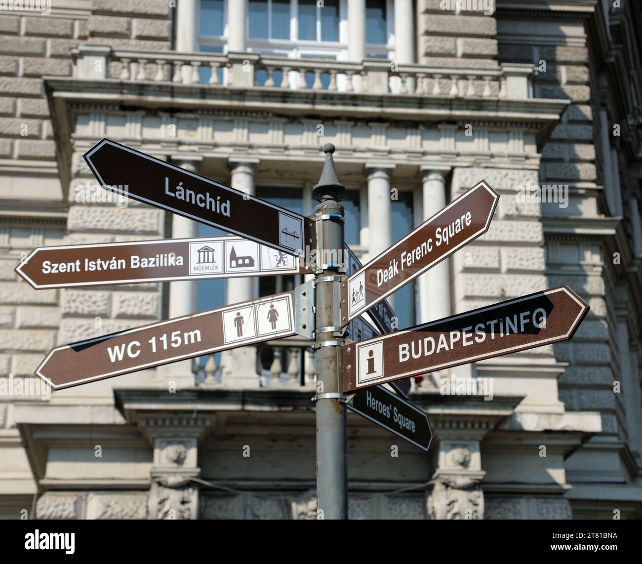 road signs with the main tourist attractions, monuments and also ...
