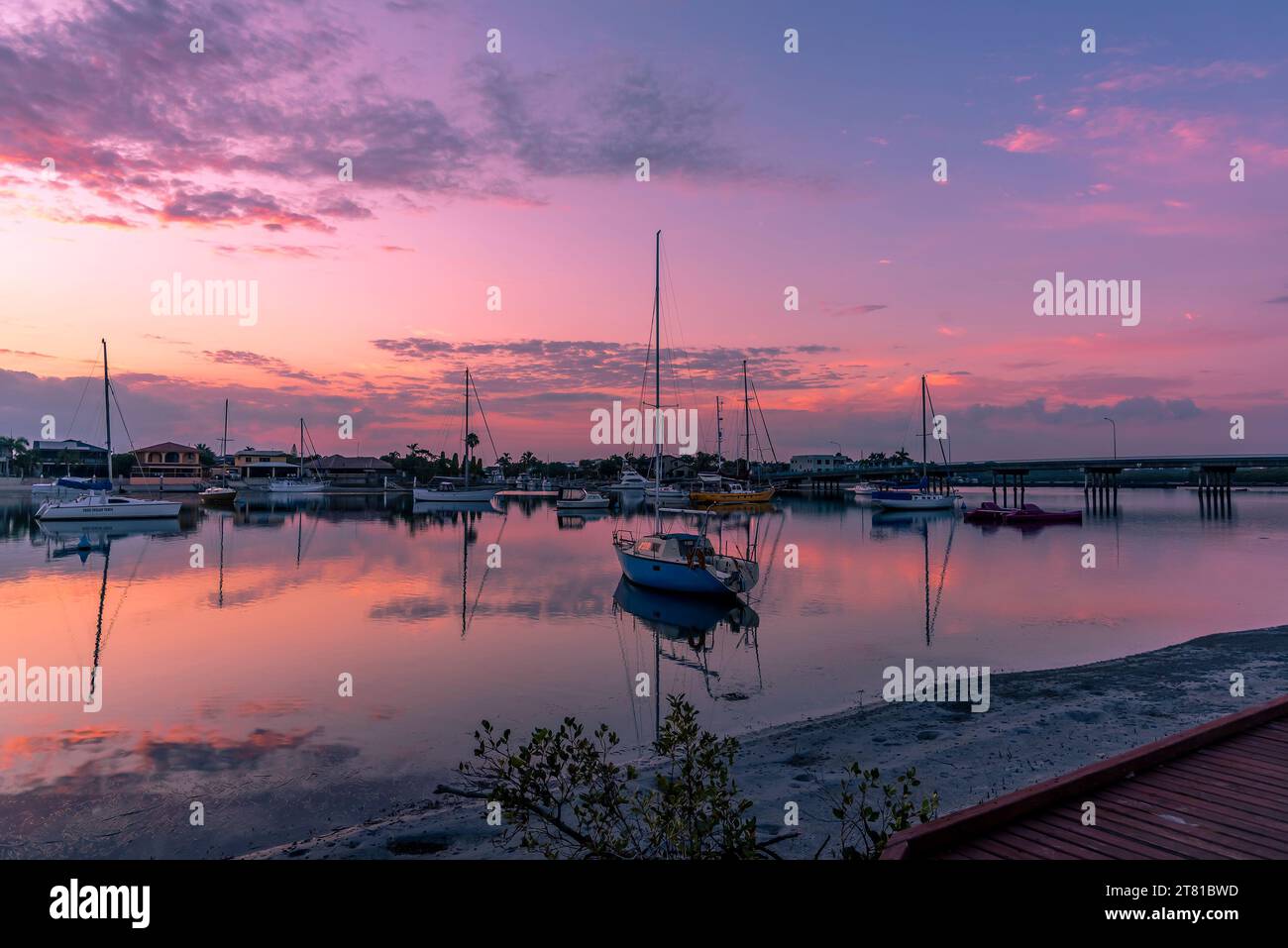 The view across the river estuary at Paradise Point, Queensland at ...
