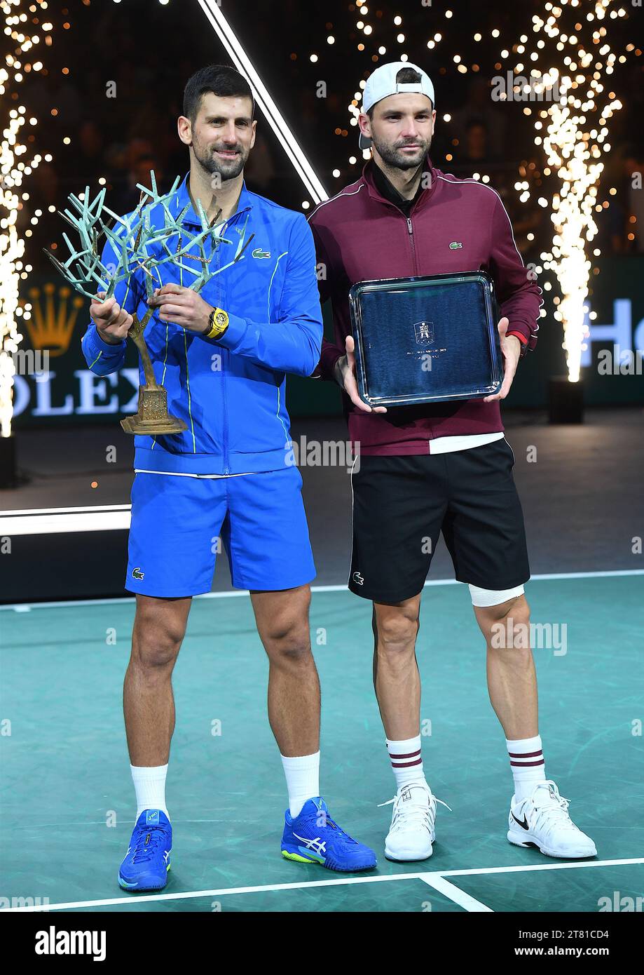 Novak DJOKOVIC of Serbia and Grigor DIMITROV of Bulgaria during the ...