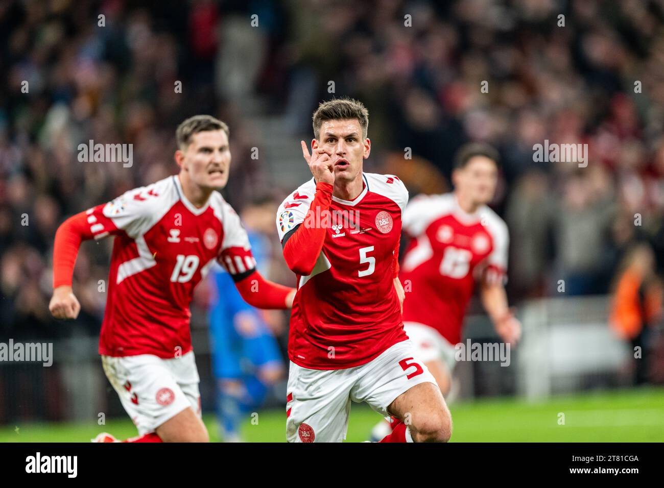Copenhagen, Denmark. 17th Nov, 2023. Joakim Maehle (5) of Denmark ...