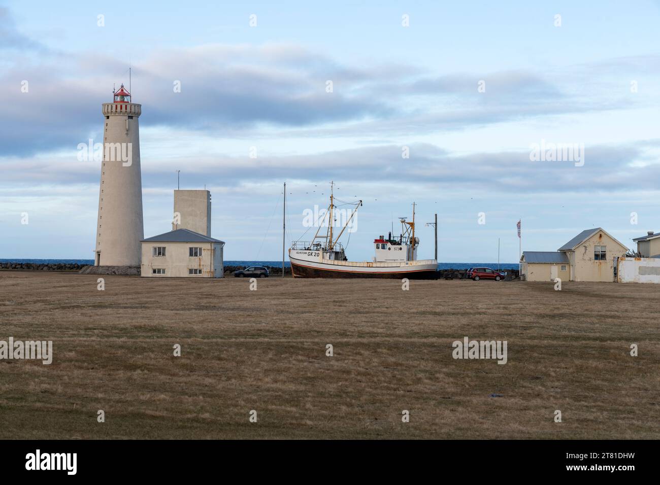 Lighthouse on Gardskagi in Gardur in southwest Iceland Reykjanes ...