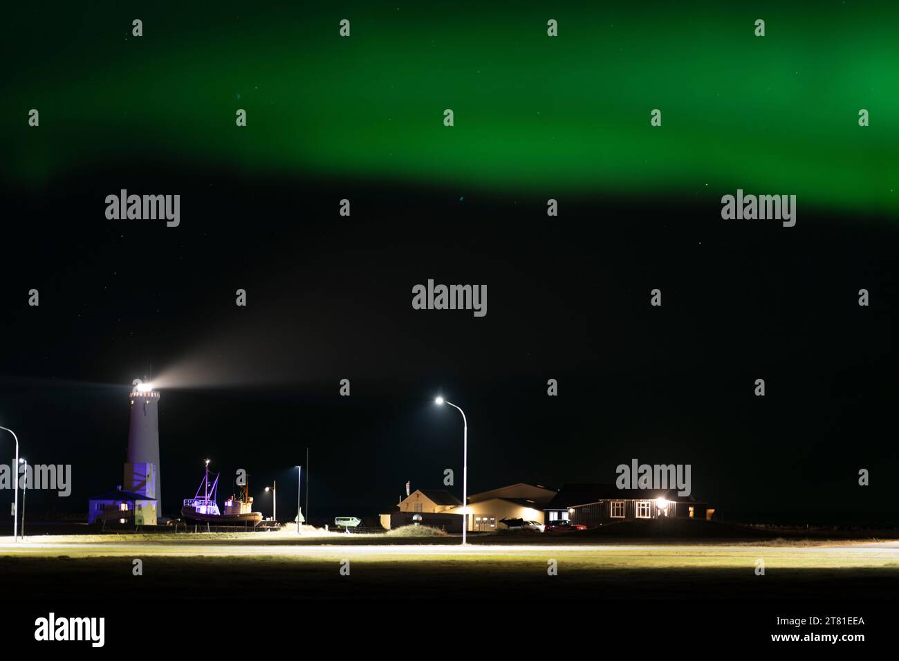 Northern lights Aurora borealis near Lighthouse on Gardskagi in ...