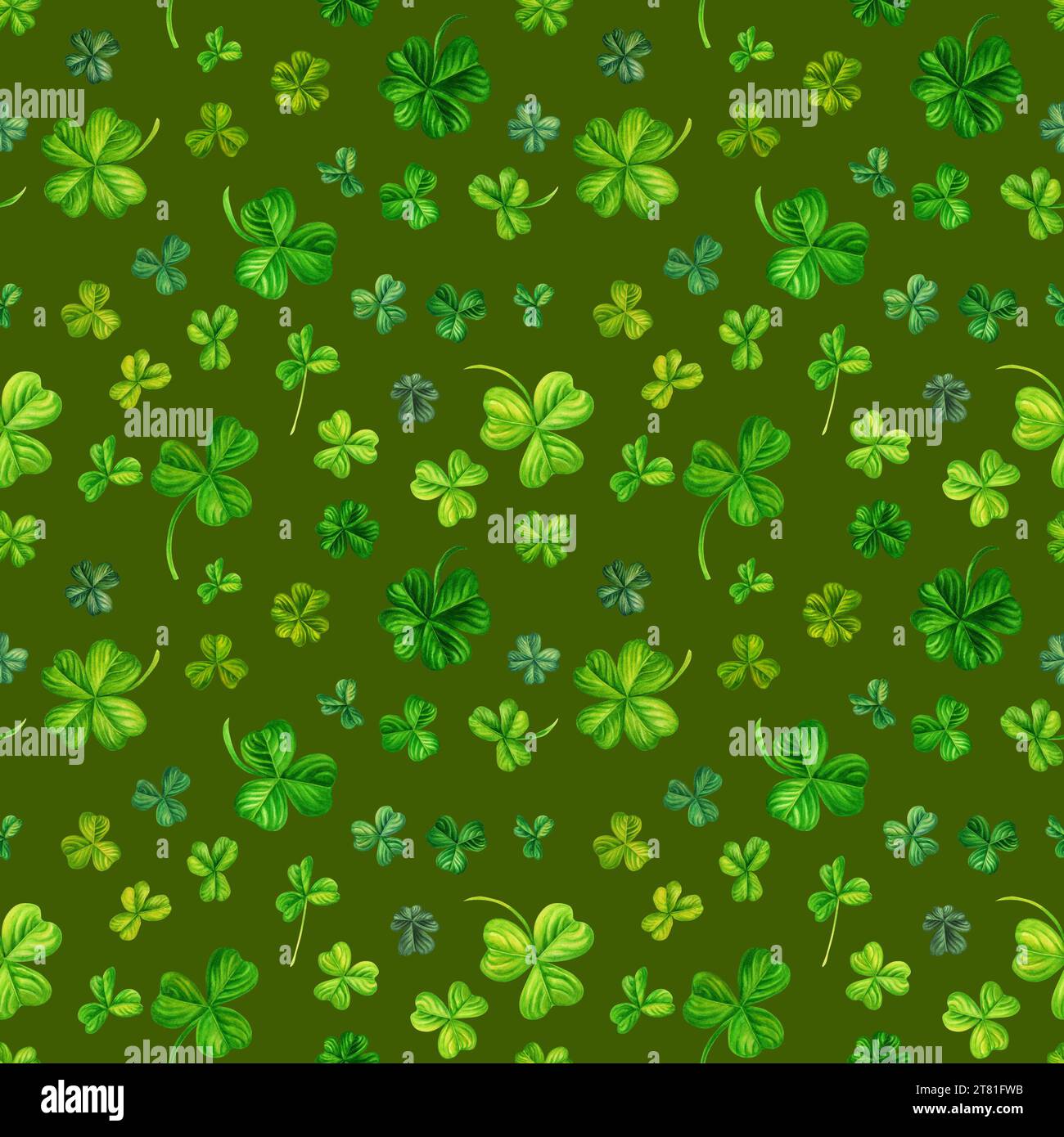 Watercolor seamless pattern with magic coins and trefoil and four-leaf ...