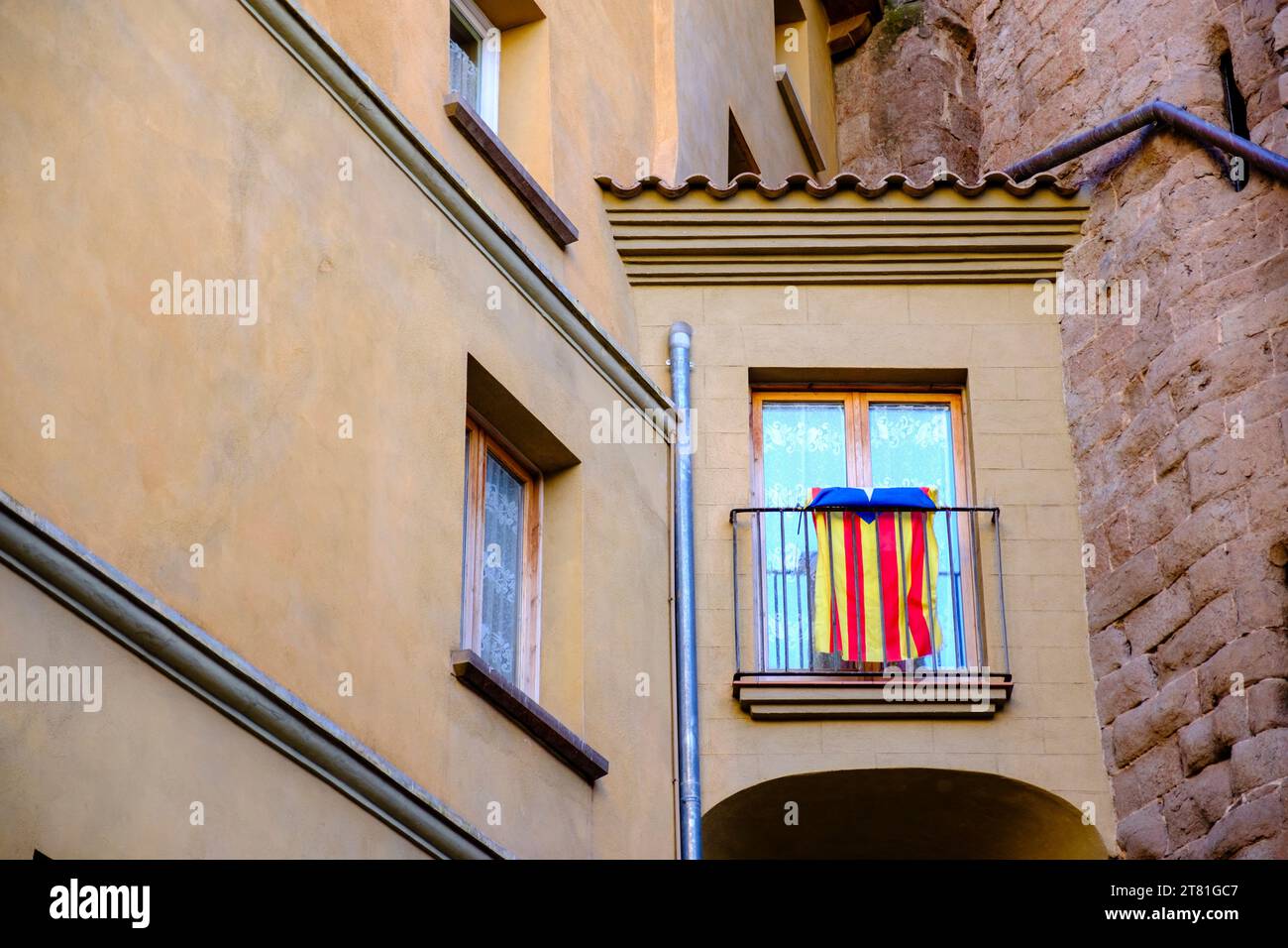 Protest symbol, Catalan Estelada unofficial star flag hanging from a ...