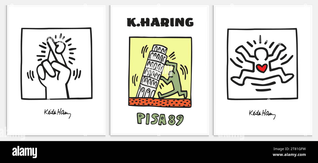 Contains Abstract Art Set in Keith Haring Style, Modern Art Collection ...