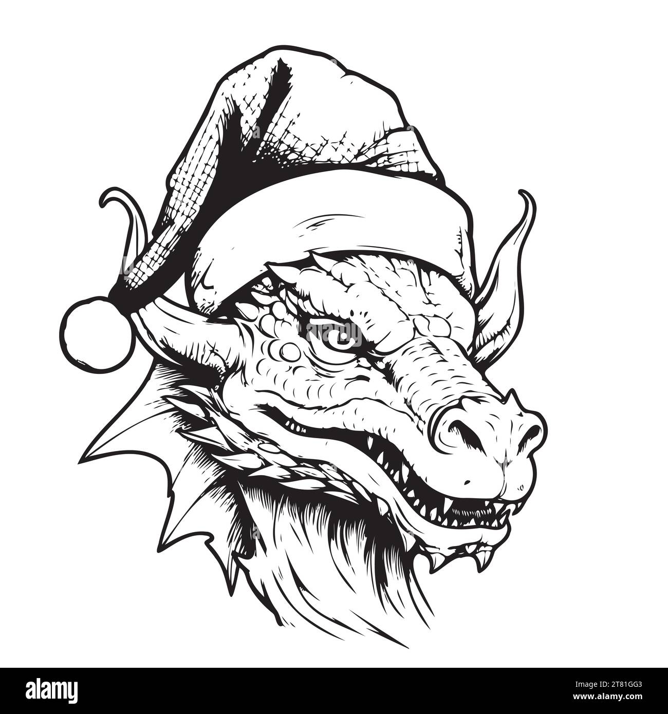 Funny winter character dragon santa Vector illustration. outline hand ...