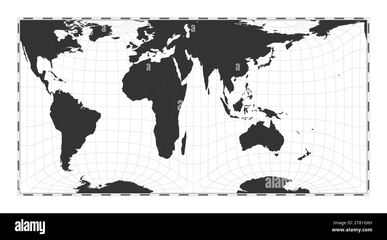 Vector world map. Gringorten square equal-area projection. Plain world ...