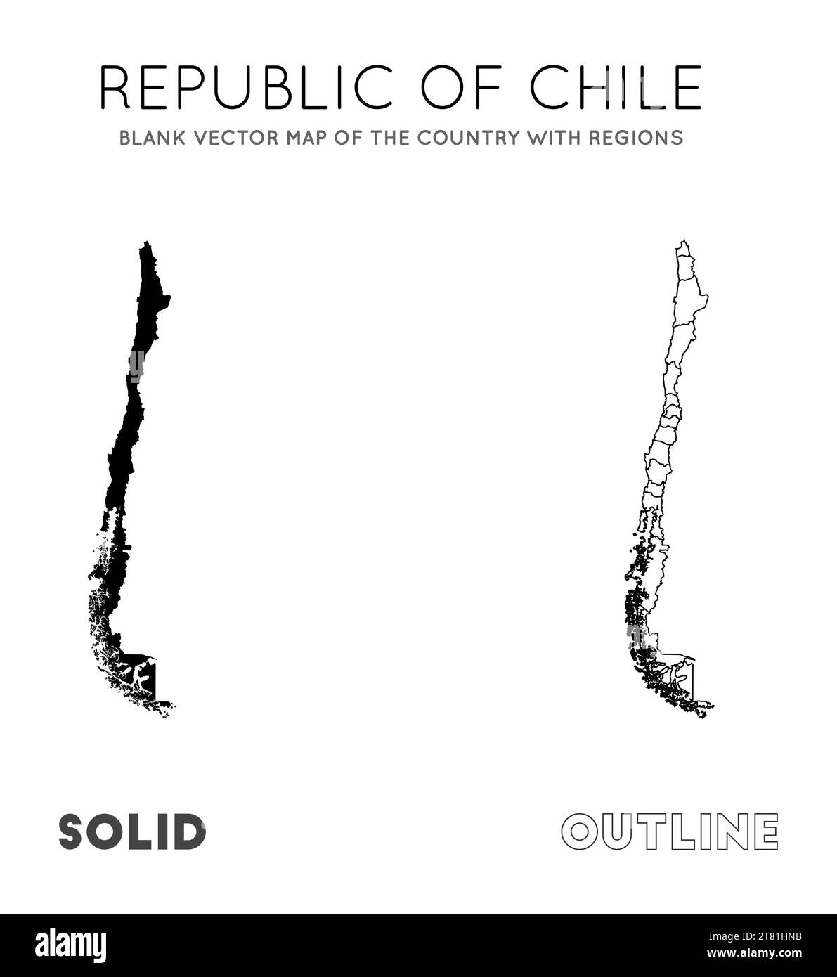 Chile map. Blank vector map of the Country with regions. Borders of ...