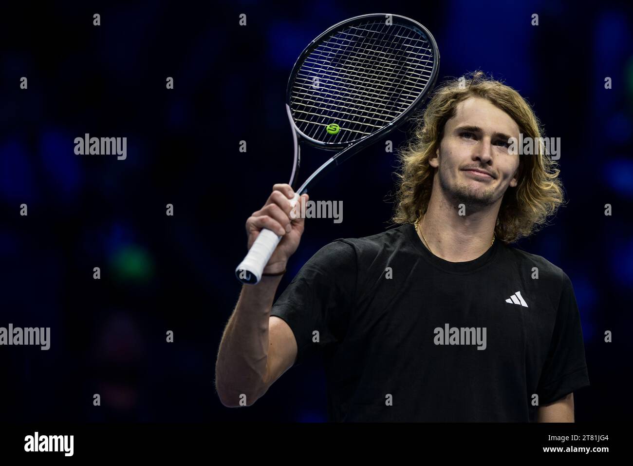Turin, Italy. 17 November 2023. Alexander Zverev of Germany celebrates ...