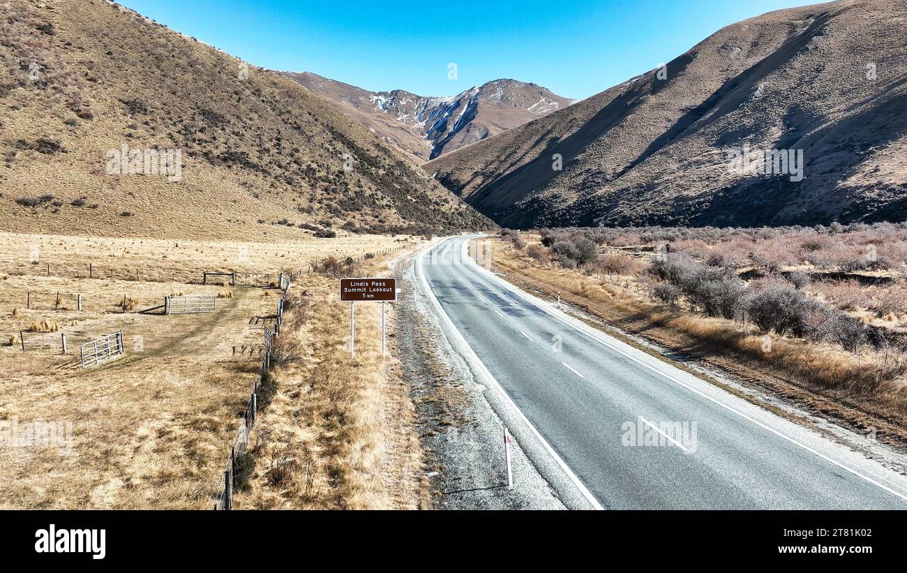 Drone perspective photo of the extreme terrain of the Lindis Pass ...