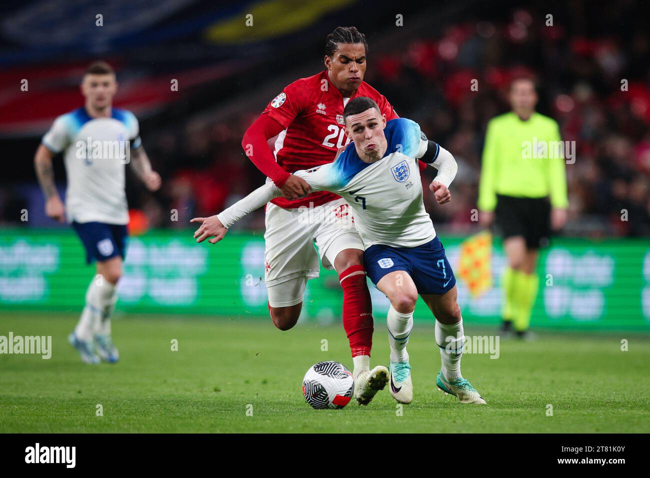 LONDON, UK - 17th Nov 2023: Phil Foden of England battles with Yannick ...