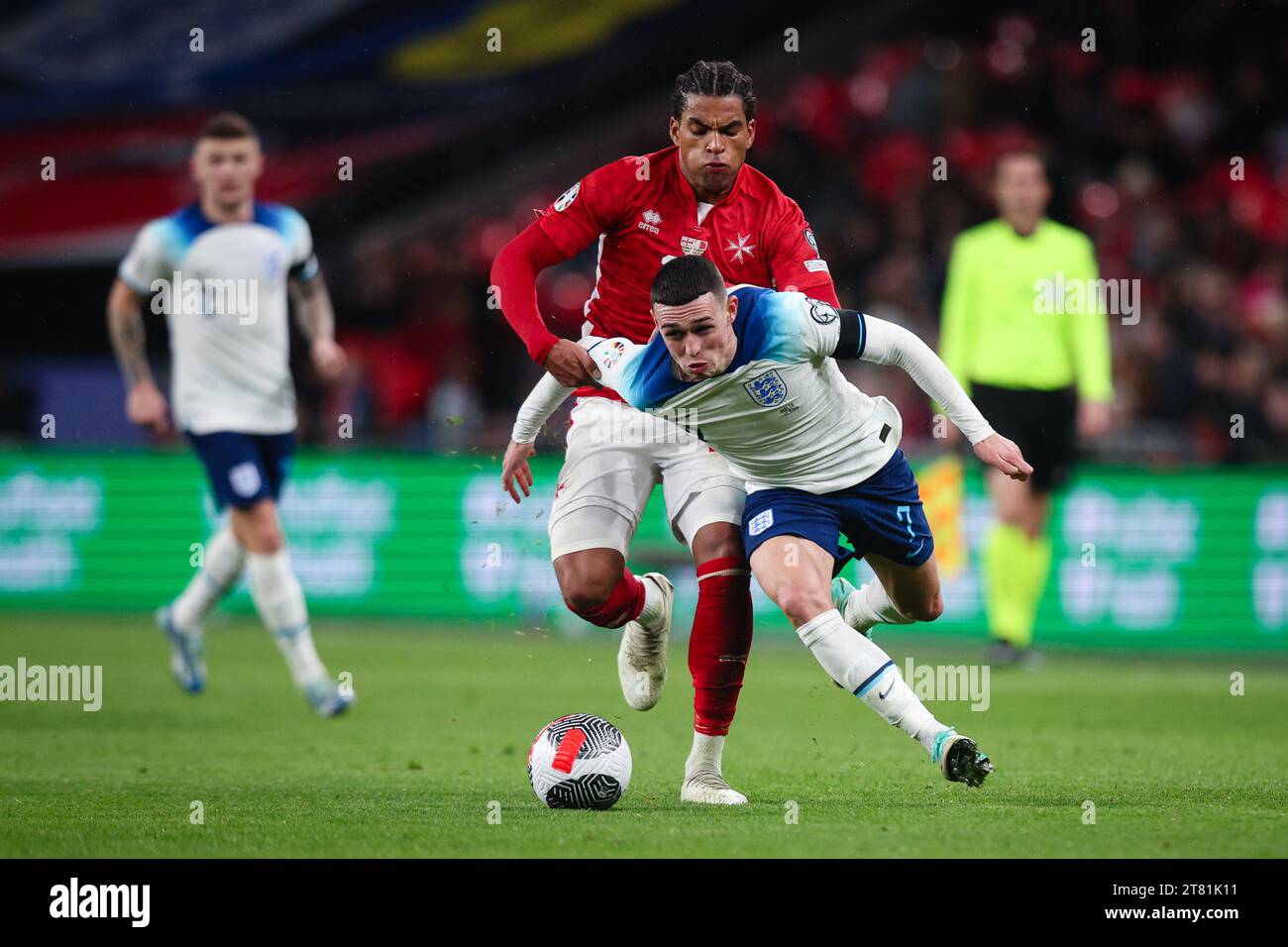 LONDON, UK - 17th Nov 2023: Phil Foden of England battles with Yannick ...