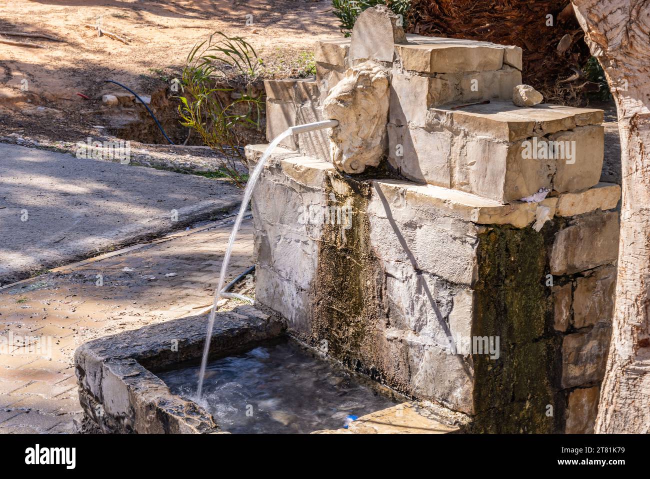 Zaghouan, Tunisia. Water flowing from a fountain at the ruins of the ...