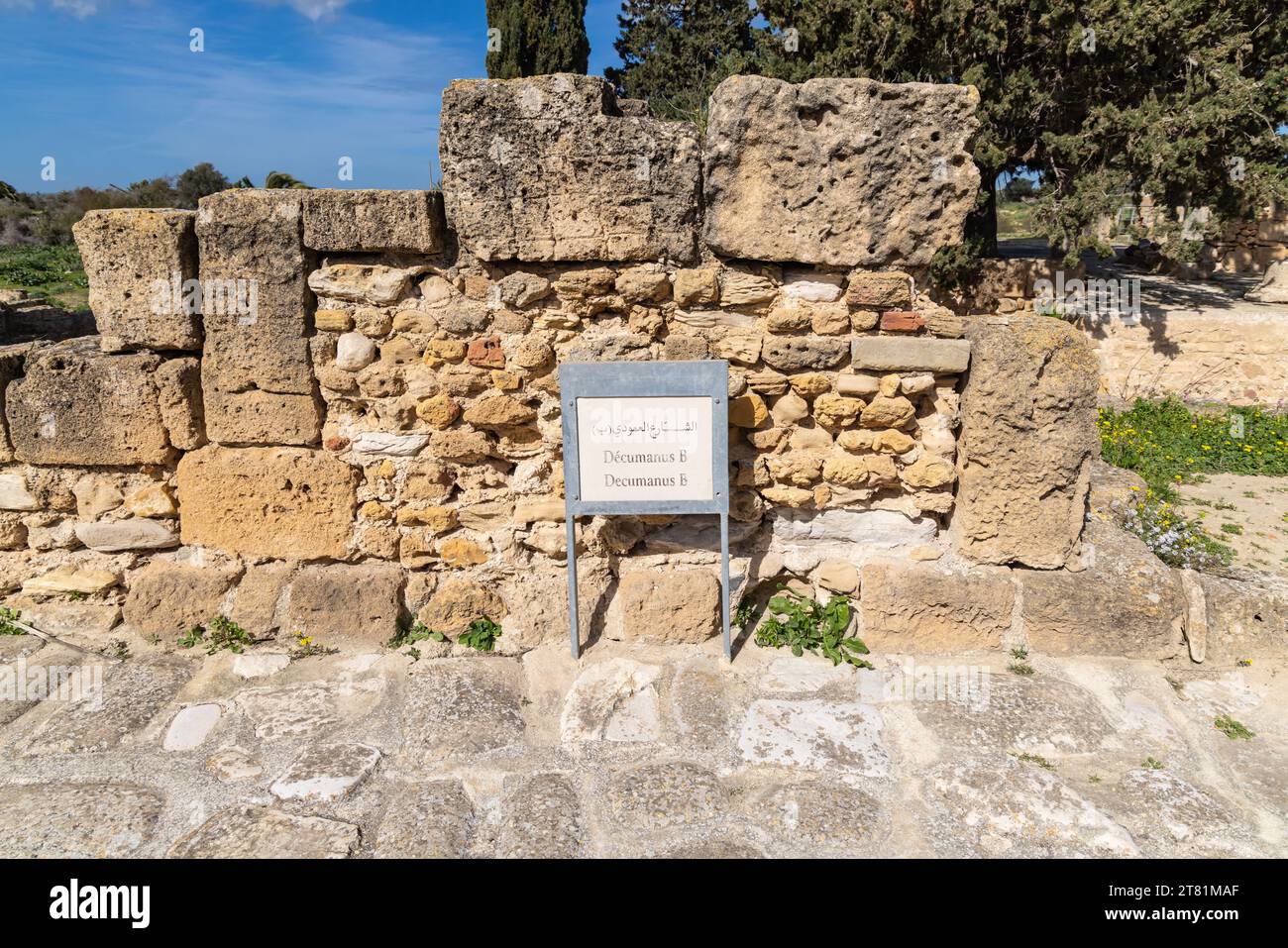Utique, Bizerte, Tunisia. Sign for Decumanus, an east west Roman street ...