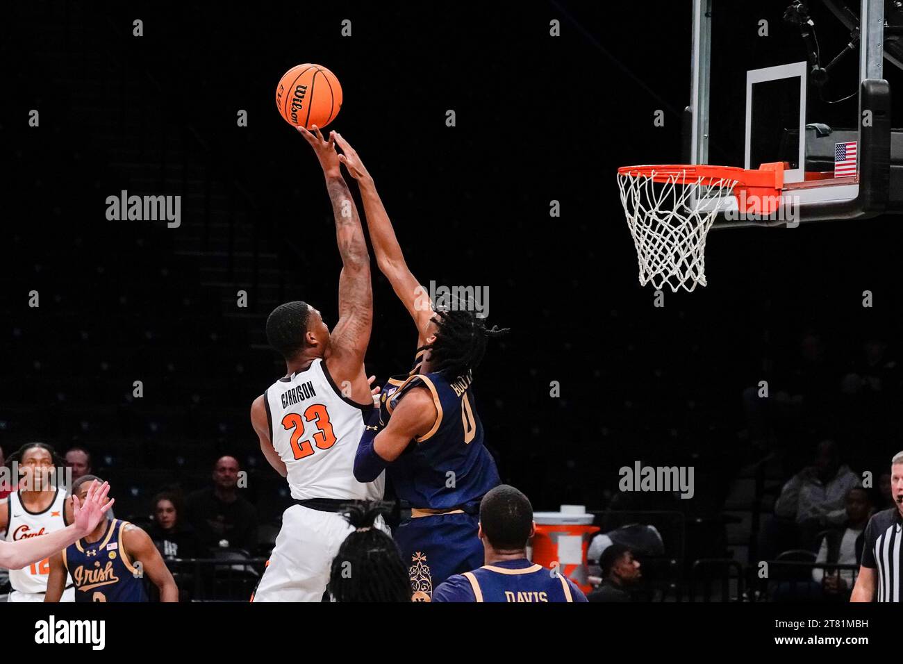 Oklahoma State center Brandon Garrison (23) shoots over Notre Dame ...