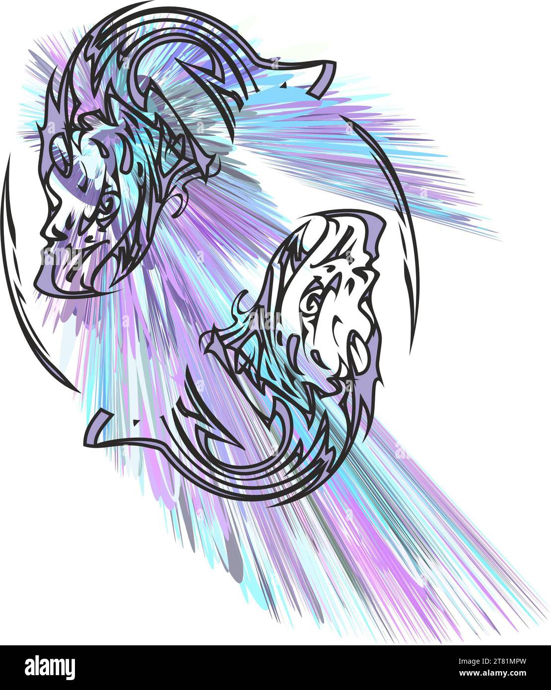 Double eagle symbol against blue-purple explosion on white for emblems ...