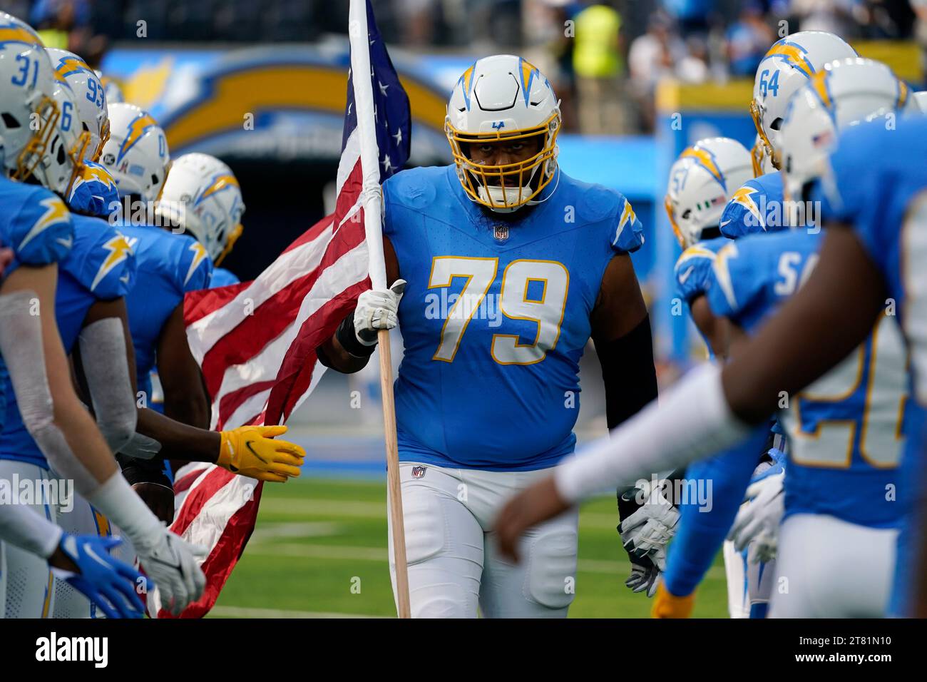 Los Angeles Chargers offensive tackle Trey Pipkins III (79) runs on to ...