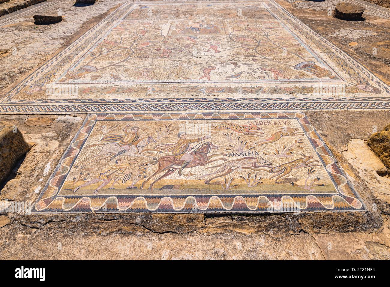 Uthina, Ben Arous, Tunisia. Roman mosaic floor with a hunting scene at ...