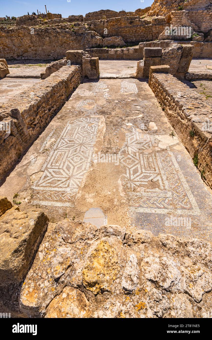 Uthina, Ben Arous, Tunisia. Roman mosaic floor with a geometric pattern ...