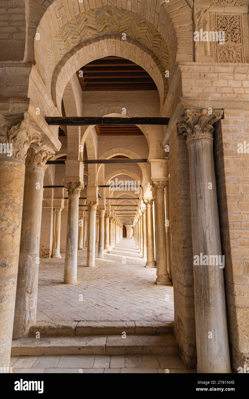 Kairouan, Tunisia. Exterior colonnade at the Great Mosque of Kairouan ...