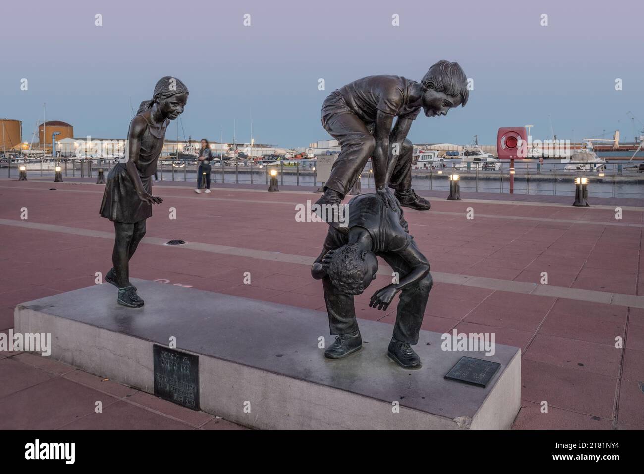 Statues of children playing horse in El Grao of the city of Castellón ...