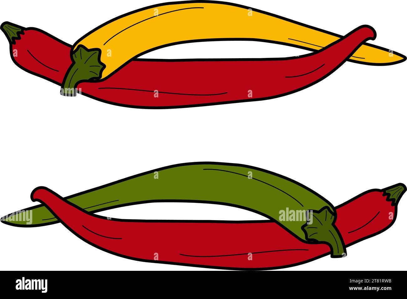 Set of 2 pairs of colorful chili peppers intertwined. Traditional Latin ...