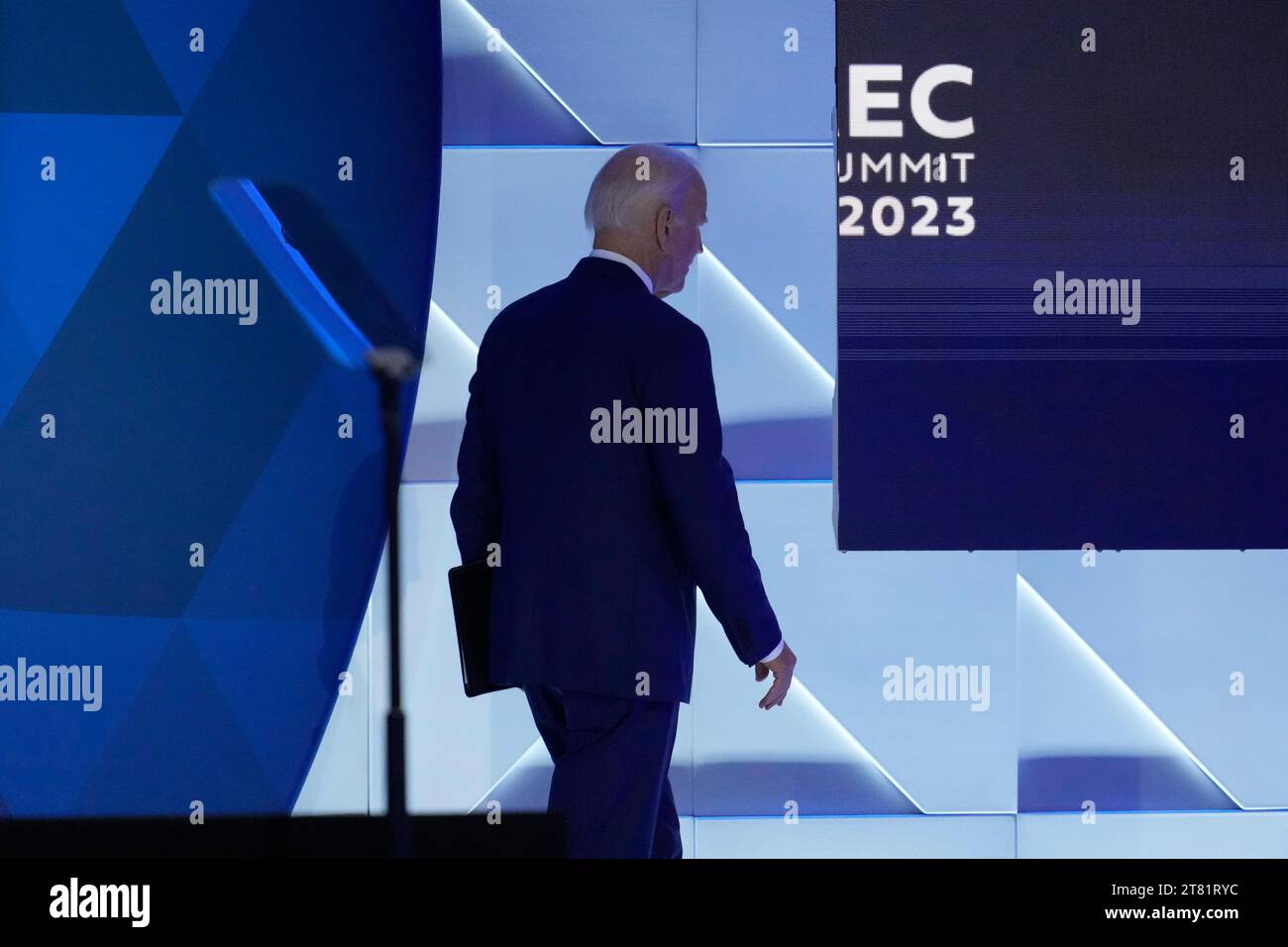 President Joe Biden exits the podium after speaking at the APEC CEO ...